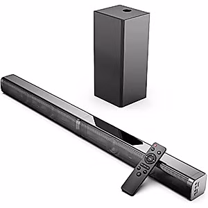 Tytye 2.1 Soundbar, 110dB Sound Bar for TV Surround 3D Sound, 5 EQ Modes Sound Bar with Subwoofer, Led Off, Bluetooth TV Sound Bar Works with 4K TV/Optical/Aux/USB Barre De Son