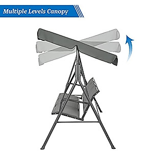 VINGLI Heavy Duty 550 LBS Upgraded 3 Person Outdoor Porch Swing with Stand, Adjustable Canopy Swing with Textilene Fabric & Steel Frame for Yard, Pool, Lawn, Indoors (Grey)