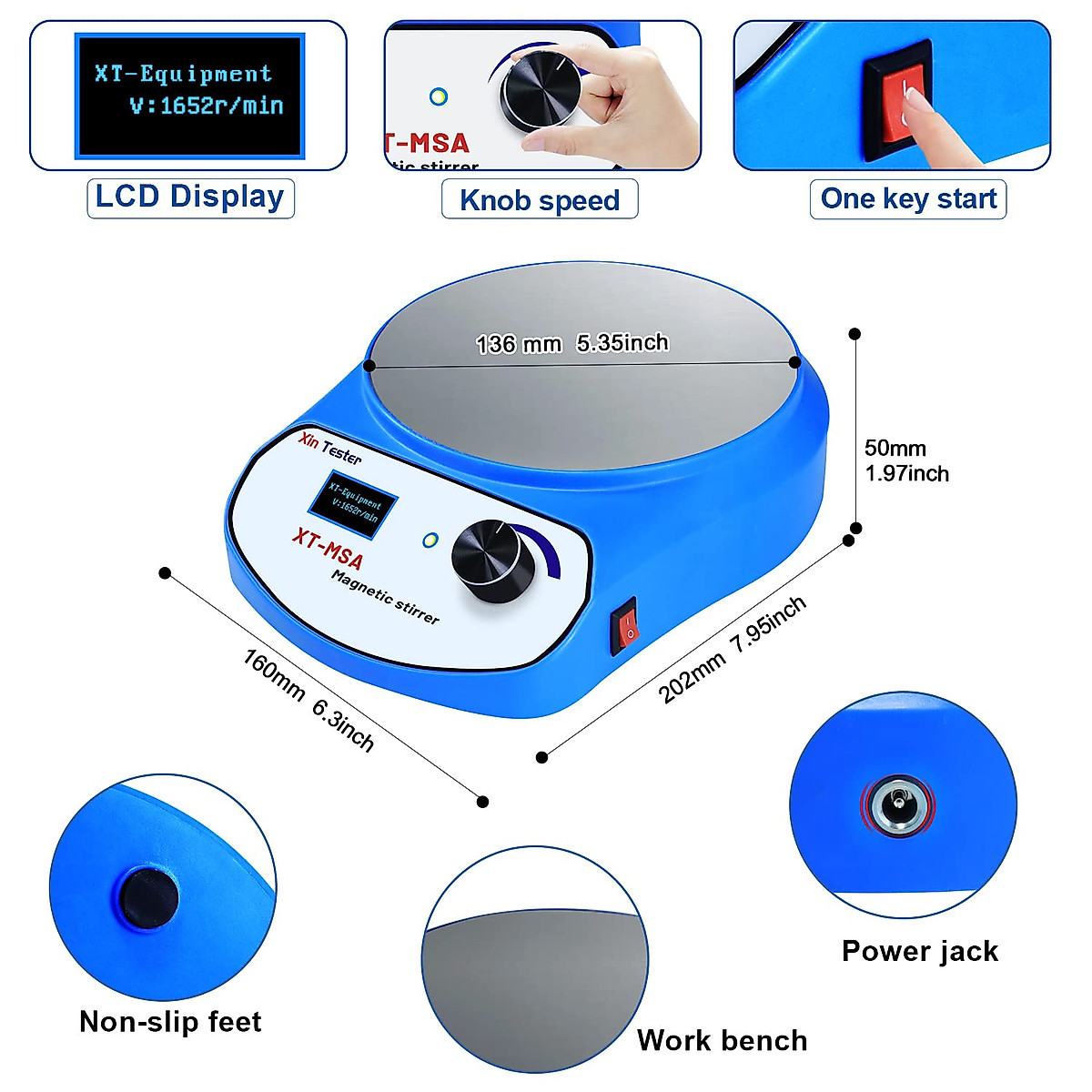 Xin Tester 3000ml LED Digital Magnetic Stirrer, Stainless Steel Magnetic Mixer with Stir Bar, Magnetic Stir Plate for Sauces/Yeast Starters/Paint/Ink/Lab (No Heating) Max Stirring Rate: 2200RPM