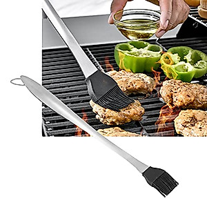 Basting Brush, 17.7 in Multipurpose Stainless Steel Long Handle Basting Brush Oil Spread Brush Heat Insulation Anti‑Scalding Cooking Brush for Pastry Sauce BBQ Grill