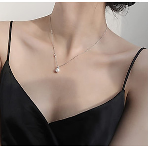 14K Gold Freshwater Cultured Pearl Pendant Necklace with Moissanite,Minimalist Gold Pearl Necklace for Women,Pearl Jewelry Gift for Her,18 Inches (White Gold, 18K Gold)