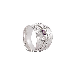 Silver Eternity 925 Sterling Silver Amethyst Spinner Ring | Fidget Band Meditation Ring (Purple,10)