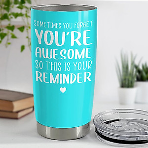 SANDJEST Sometimes You Forget That You’re Awesome So This Is Your Reminder Tumbler Gift Set - Birthday, Christmas Inspirational Gifts for Women, Men - 20oz Insulated Coffee Travel Mug