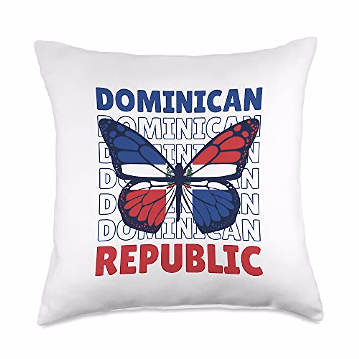 Funny Dominican Republic Gifts Butterfly Dominican Republic Flag Throw Pillow, 18x18, Multicolor