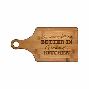 Grandma Gift Everthing Tastes Better in Grammy's Kitchen Engraved Cutting Board Paddle Shaped Cooking (Bamboo)