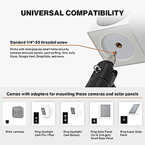 Holicfun Security Camera Ground Stake, Heavy Duty Stand Mount with Adjustable Angle and Height for Ring, Blink, Arlo, Eufy, Wyze, Google Nest, Simplisafe Cameras and Solar Panels (Black)
