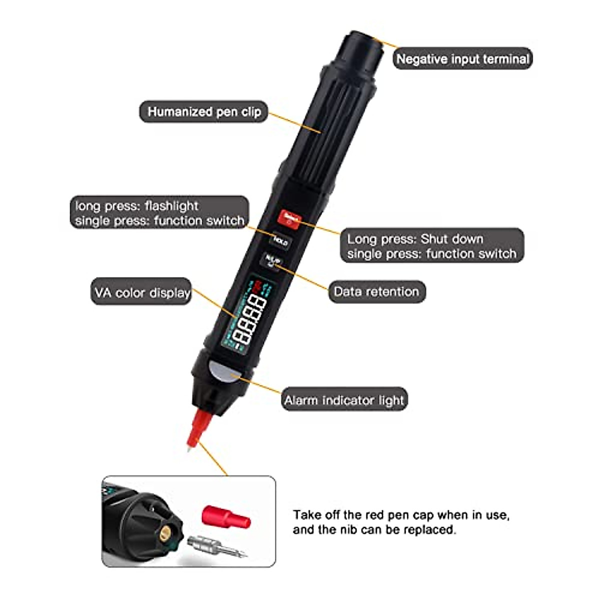 NOYAFA Voltage Detector, Pen Multimeter Non-Contact Voltage Tester, Suitable for DC Voltage and AC Voltage, Resistance, Capacitance, Diode, etc.