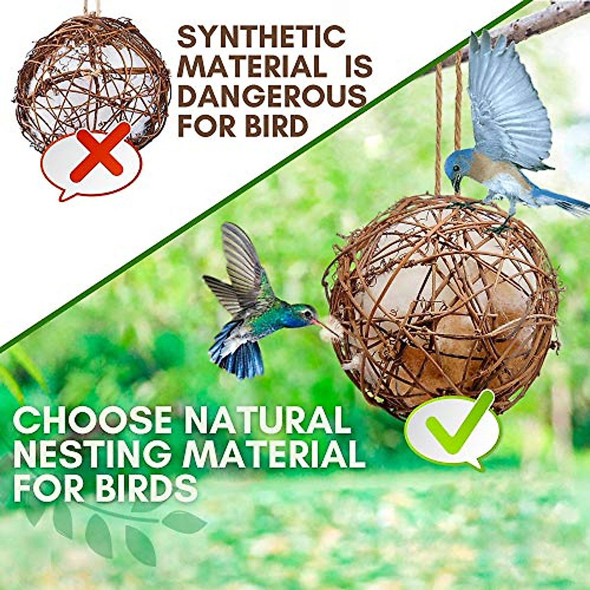 YYK Set of 3 Globe Hummingbird Nesters - Bird Nesting Material Holder – Nest Balls for Wild Birds Wrens Finches - Refillable Outdoor Bird Nesting Station to Build a Nest