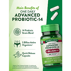 Probiotics for Men and Women | 3 Billion CFU | 60 Capsules | 14 Strains | Non-GMO & Gluten Free | by Nature's Truth