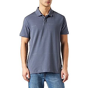 A|X ARMANI EXCHANGE Men's Stretch Pique Grid Print Logo Polo, Grisaille, M