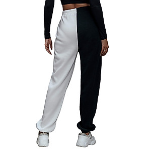 SOLY HUX Women's Graphic Letter Print Elastic Waist Sweatpants Color Block Cozy Running Joggers Pants Black White Sun XS