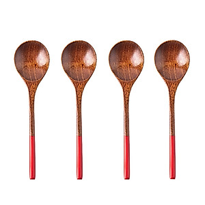Cooking Spoons 4 Pcs Creative Japanese Style Wooden Spoon Teaspoons Handmade Wood Iced Tea Spoons Small Stirring Spoon Espresso Mixing Spoons Table Spoons