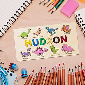 Personalized Name Puzzles, Wooden Custom Name Educational Puzzle Toys, for Preschool Early Education Toys Variety Styles, Creative Early Education for Baby Boys and Girls (8 Dinosaurs)