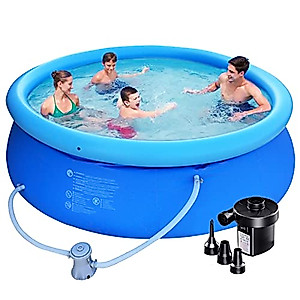 Inflatable Swimming Pool for Family with Filter Pump, Air Pump, 10 FT Above Ground Pools for Adults, Easy Set Round Swimming Pool for Backyard
