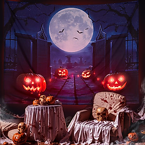 Light Up Halloween Backdrop Halloween Photo Cemetery Backdrops Scary Party Decorations Supplies for Photography Horror Photo Booth Props Background 6.5ft x 5ft