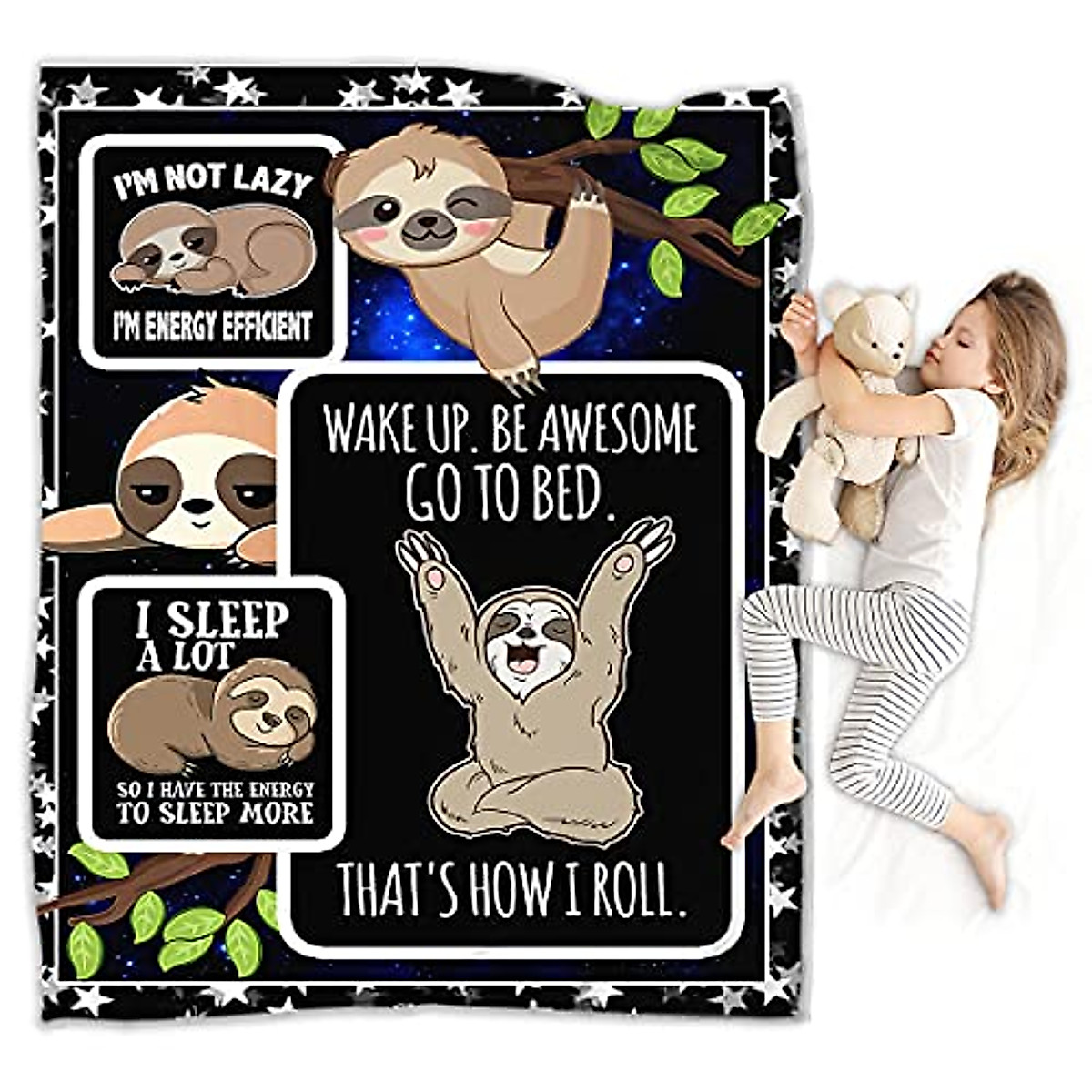 BAIVEAV Sloth Blanket Cute Cartoon Sloth Blanket Throw for Adult Kids Sloth Lover Fleece Blanket 50"x40" Lightweight Flannel Blanket for Couch Bed Sofa