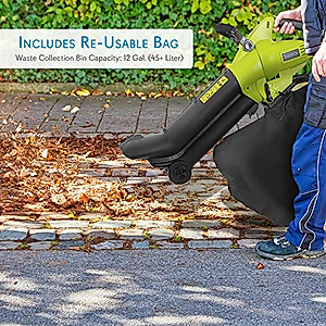 Serene Life Electric Leaf Blower, Vacuum & Shredder Mulcher | 3-in-1 Home & Garden Lawn Tool with Blower Vac Bag (SereneLife PSLHTM34), Black