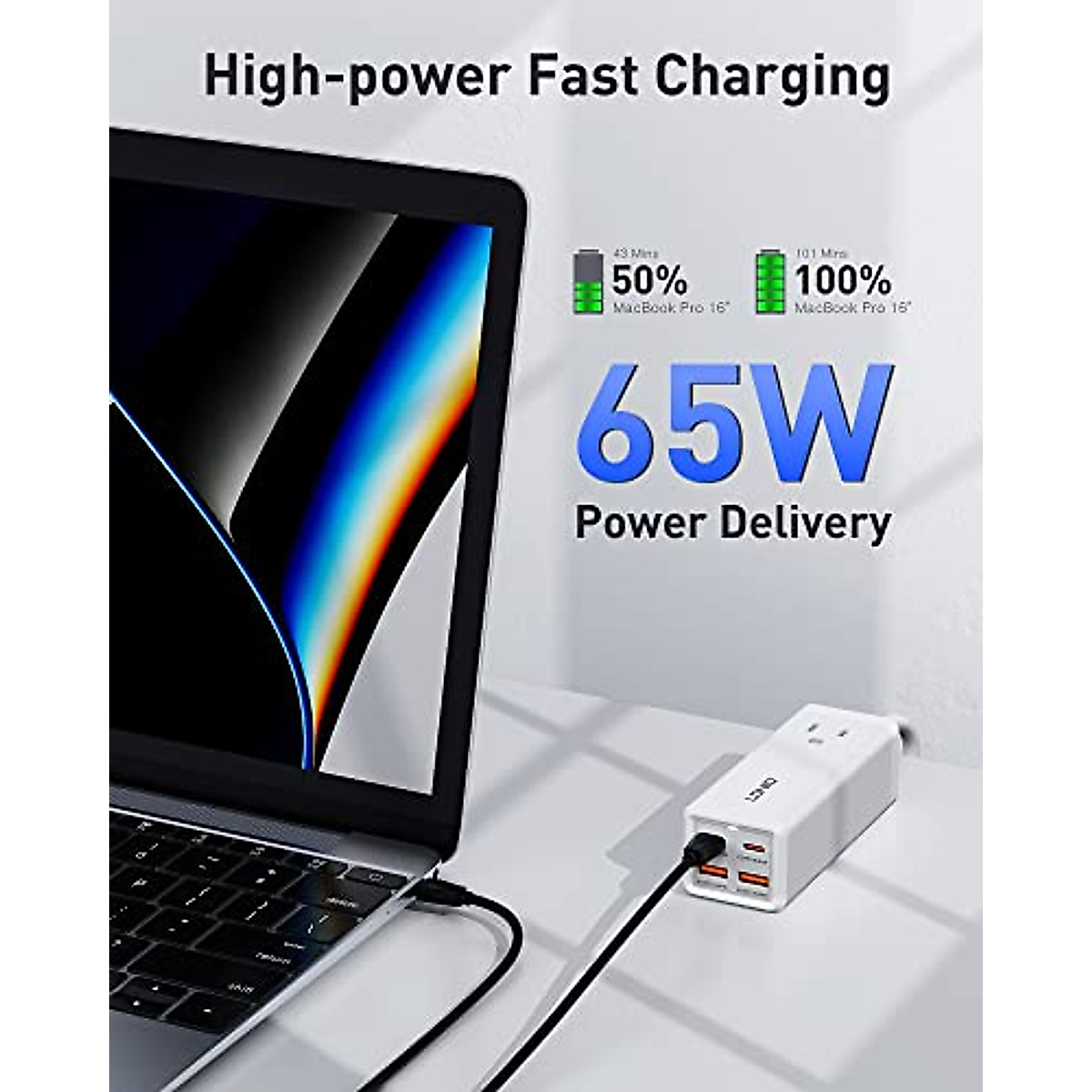 USB C Charger, LDNIO 65W GaN Desktop Charger, 5-in-1 USB C Charging Station with AC Outlet Extender, Surge Protector Power Strip for MacBook Pro/Air, Laptops, iPad, iPhone, Samsung Multiple Devices