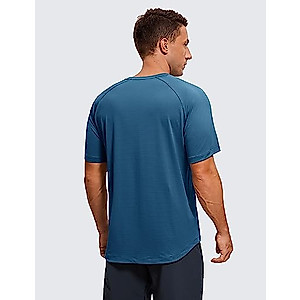 CRZ YOGA Mens Lightweight Athletic T-Shirts Moisture Wicking Running Workout Shirt Short Sleeve Gym Tops Iron Blue Medium