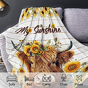 Paready Highland Cow Sunflower Blanket Cow Print Throw Blanket Soft Cozy Blanket for Bedroom Living Room Decor Couch Sofa Lightweight Blanket for Kids Adults-60 X80