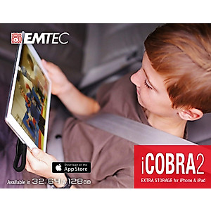 Emtec iCobra iPhone Flash Drive 128GB 3 in 1 Black, Dual Connector USB 3.0 and Lightning with Charging, External Memory Expansion, for iPhone, iPad, iPod (ECMMD128GT503V2B)