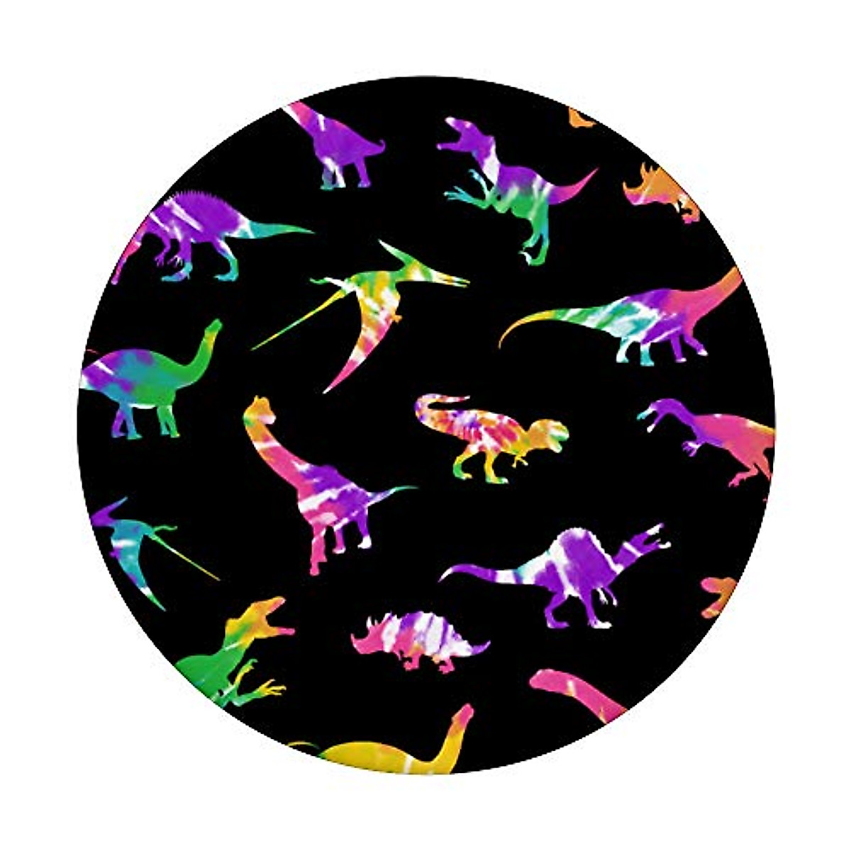 Colorful Tie Dye Hippie Dinosaur Pattern on Black PopSockets PopGrip: Swappable Grip for Phones & Tablets