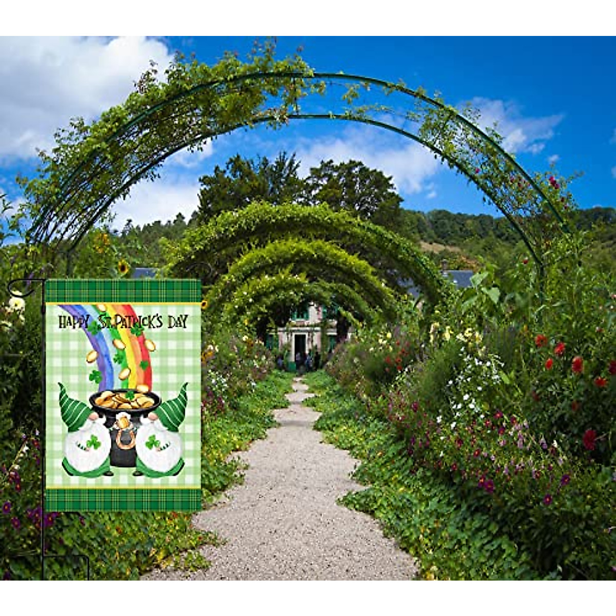 St Patrick's Day Garden Flag,Shamrock Spirit Gold Coin Hat Rainbow St Patricks Flag 12.5 x 18 Inch Clover Double-Sided Display 2 Layer Linen for Garden and Home Decorations