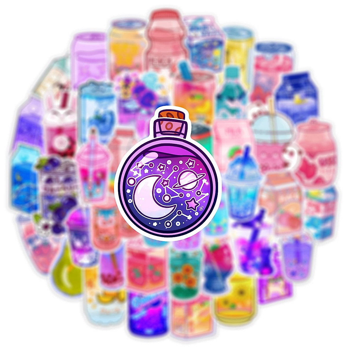 50Pcs Assorted Stickers Pack, Sunproof Waterproof DIY Aesthetic Vinyl Decals for Laptop, Water Bottle, Luggage Case, Phone, Scooter (1Pack, Beverage)