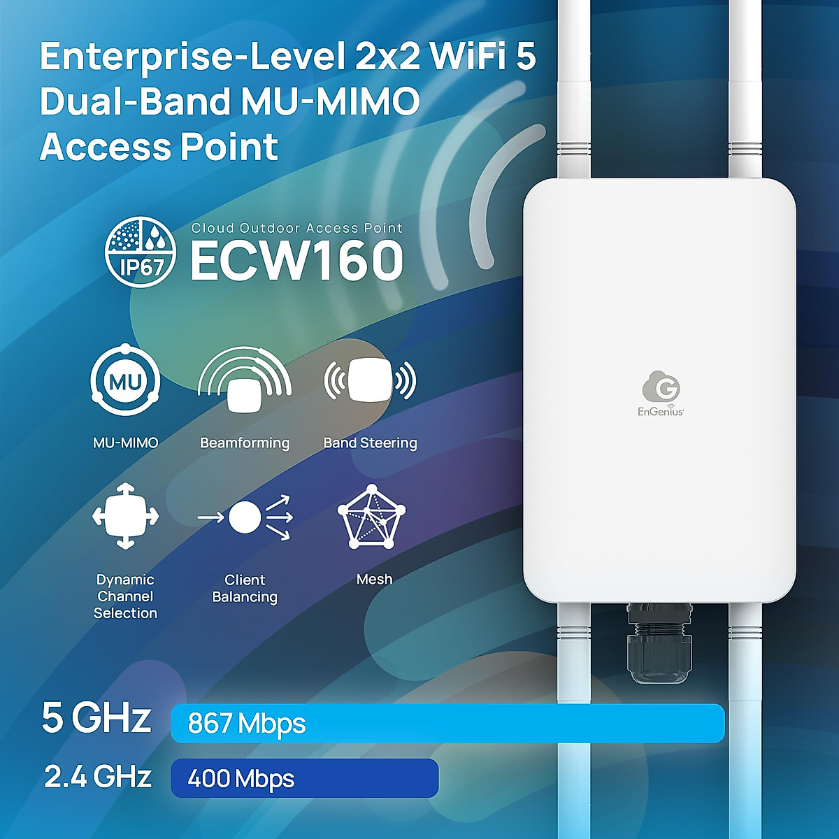 EnGenius Cloud Managed ECW160 11ac Wave 2 2x2 Outdoor Access Point