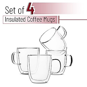 BTaT- Insulated Coffee Mugs, Glass Tea Mugs, Set of 4 (12 oz, 350 ml), Double Wall Glass Coffee Cups, Tea Cups, Latte Cups, Glass Coffee Mug, Beer Glasses, Latte Mug, Clear Mugs