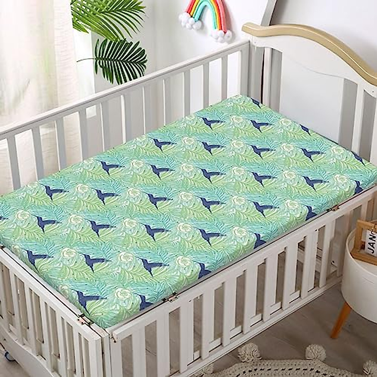 Exotic Themed Fitted Crib Sheet,Standard Crib Mattress Fitted Sheet Soft and Breathable Bed Sheets - Crib Mattress Sheet or Toddler Bed Sheet,28“ x52“,Lavender and Green