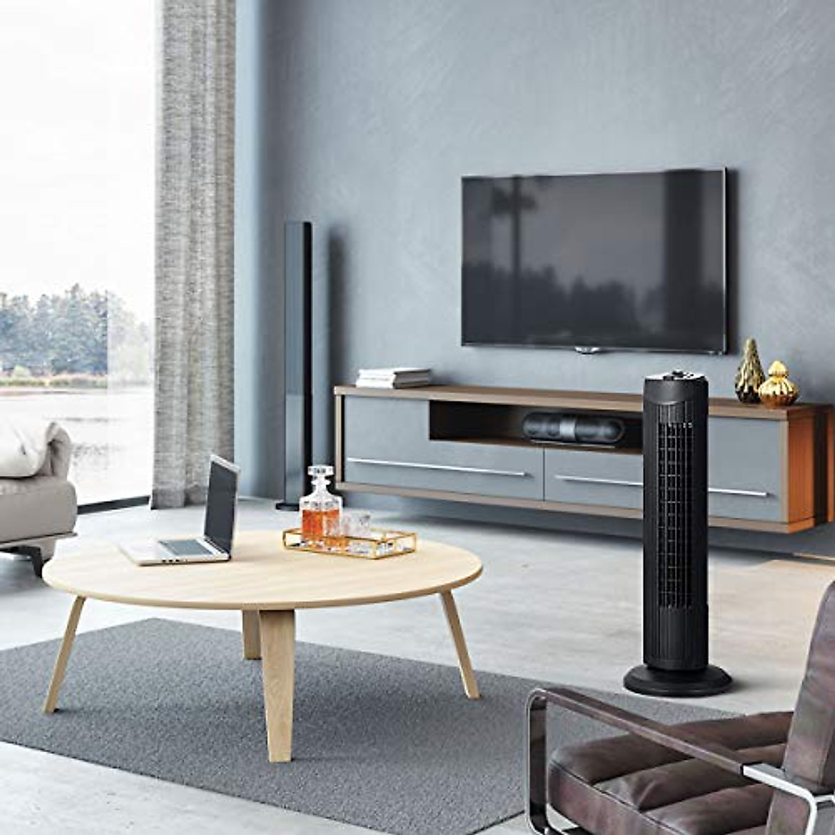 GOFLAME Oscillating Tower Fan, Portable Electric Stand Up Fan with 3 Wind Speed, Quiet Cooling Fan for Indoor Living Room, Bedroom, Office (Black)