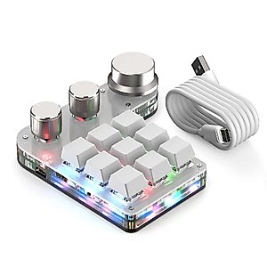 Acogedor Mini 9 Key Keypad, Mechanical Gaming Keyboard with RGB Backlit, DIY Programming Macro Copy Paste Keyboard, for Windows (White)