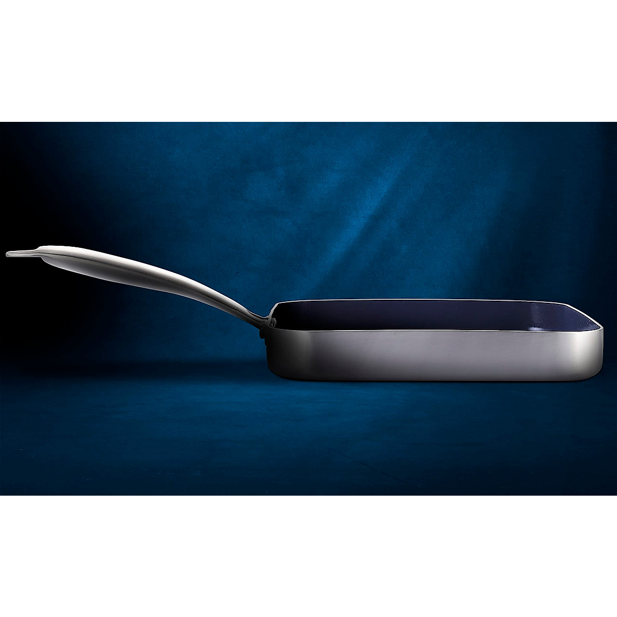 Eternal Living Nonstick Frying Pans Grill Pan Stainless Steel and Ceramic Infused Square Griddle, Blue 9.5”