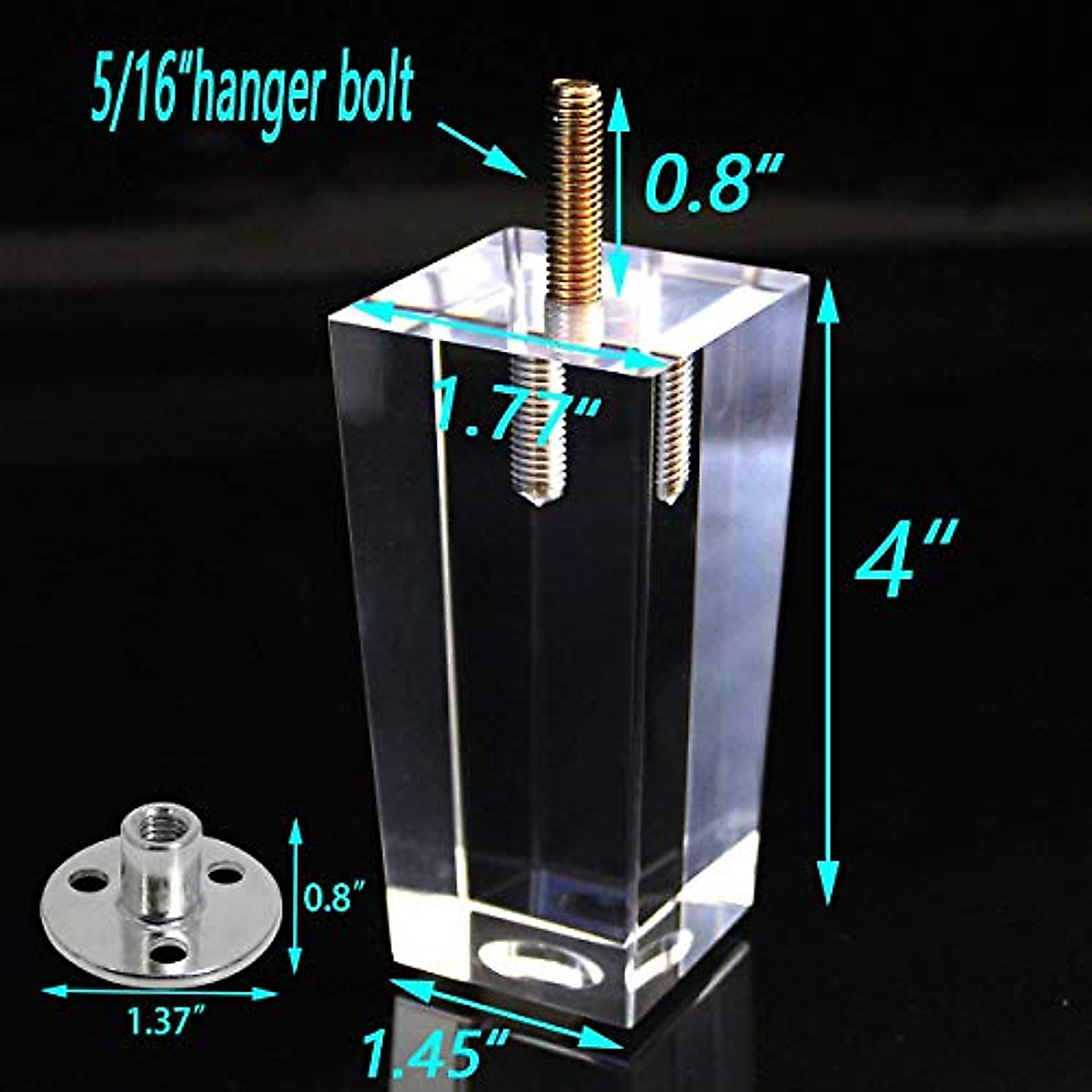 AORYVIC 4 inch Pyramid Acrylic Furniture DIY Legs Clear Glass Bookcase Feet for Coffee Table End Tables Sideboard Buffets Footstool Cabinet Bed Pack of 4