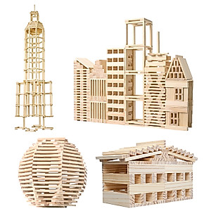 NiToy Wooden Plank Building Blocks 200PCS Sensory Toy for Kids, Montessori STEM Playset with Natural Pine Wood Creative Shapes for Educational Preschool Learning 3D Space Stacking Games for Boys Girls