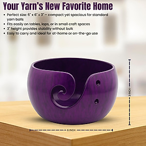 Hind Handicrafts Premium Solid Handmade Crafted Metallic Finish - Aluminium Portable Yarn Storage Bowl - Holder for Knitting Crochet Hook Accessories (6" x 6" x 3", Purple Stone)