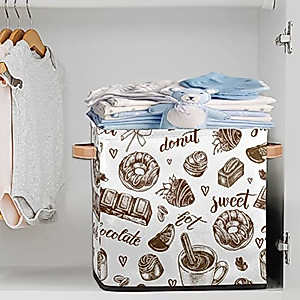 Strawberry Large Collapsible Storage Bins,Coffee Decorative Canvas Fabric Storage Boxes Organizer with Handles,Cube Square Baskets Bin for Home Shelves Closet Nursery Gifts