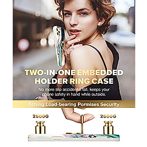 GVIEWIN for iPhone 12 Pro Max Case 6.7 Inch, Built-in 360° Rotate Ring Stand, Stylish Durable Marble Pattern Shockproof Kickstand Phone Holder Protective Case Cover (Drift Sand/Brown)