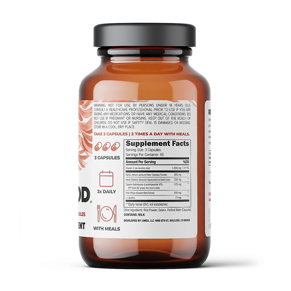 UMZU Redwood - Supports Nitric Oxide & Healthy Blood Flow - Blend of Vitamins & Herbal Extracts - Supplement with Vitamin C, Garlic & Horse Chestnut - for Well-Being - 30 Day Supply - 180 Capsules