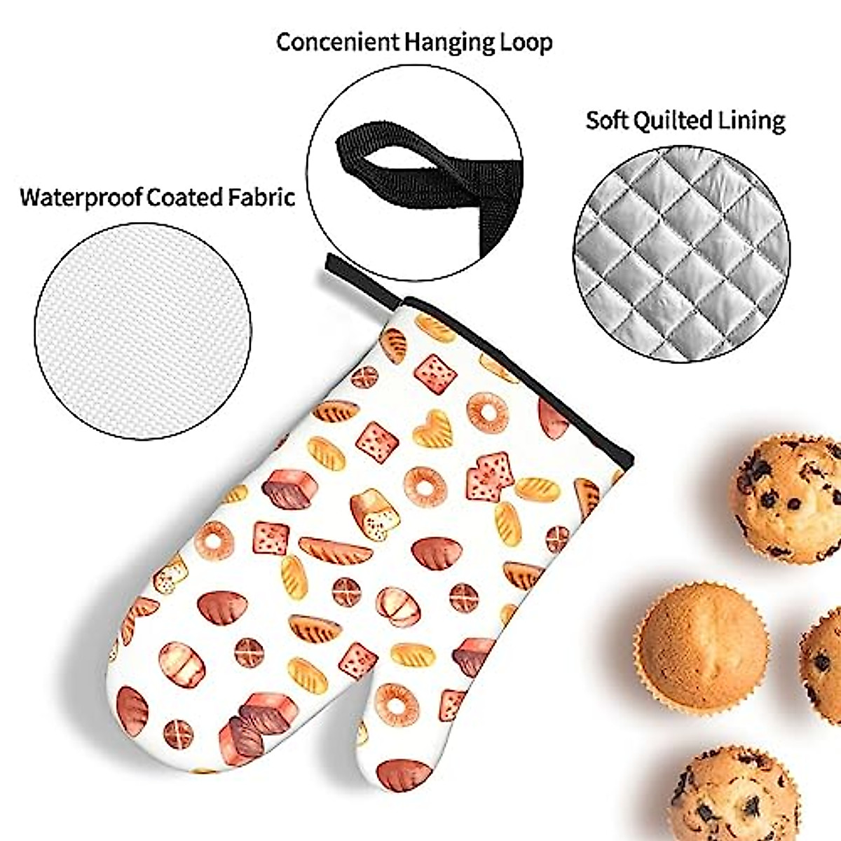 Painted Bread Oven Mitts and Pot Holders Sets 3pcs Heat Resistant Waterproof for Cooking Baking Grilling