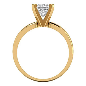 1 Ct Brilliant Princess Cut Clear Simulated Diamond 14K Yellow Gold Solitaire Engagement Bridal Anniversary Ring Size 7.25