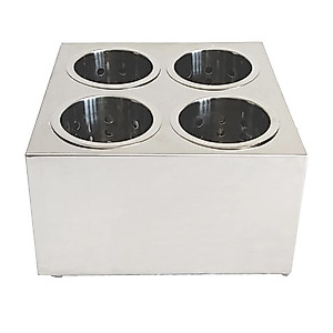 overstockedkitchen Commercial 4-Hole Stainless Steel Cylinder Flatware Silverware Utensil Holder Organizer Canddy
