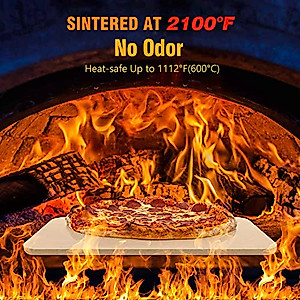 KORCCI Pizza Stone 15 x 12In, Free Wooden Pizza Peel Paddle, Rectangular Pizza Stone for Oven Baking & BBQ Grilling. Cordierite Thermal Shock Resistant Cooking Stone, Durable and Safe