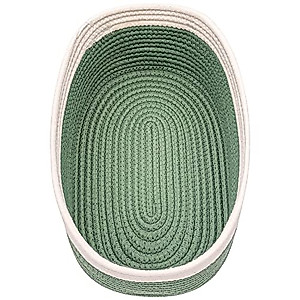 Kriitools Shelf Storage Baskets for Organizing|Cute Basket for Closet&Blanket Storage|Small Woven Baskets to Store Toys,Books,etc.-13x8.66x5.11’’ Cotton Rope,Stylish,Oval 3 Packs Off White&Green