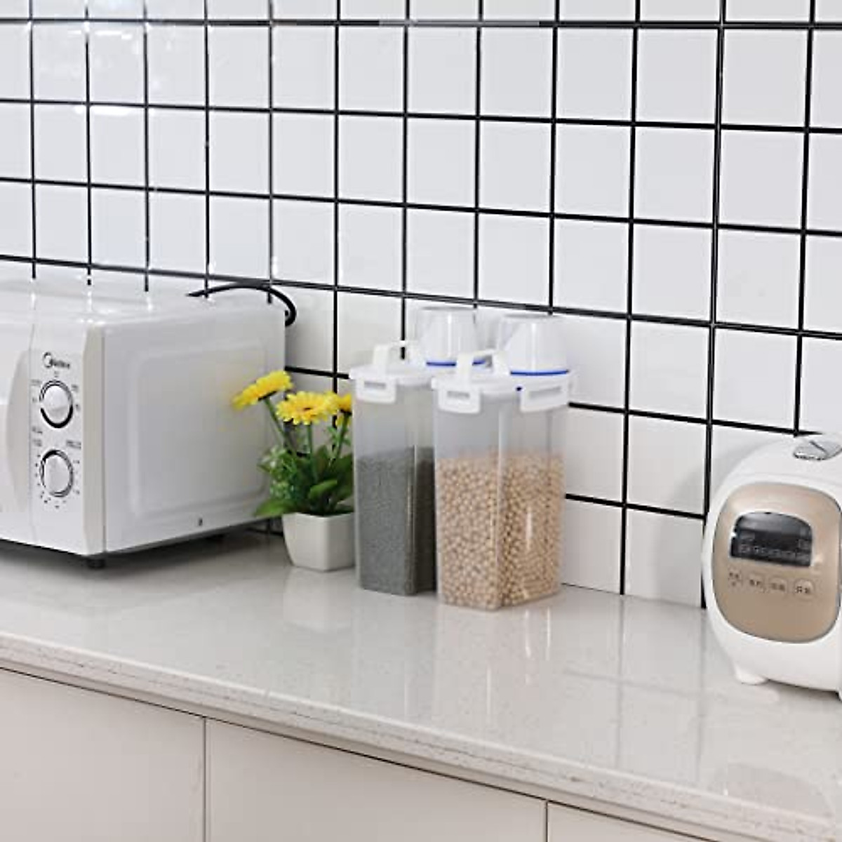 2Pack Food Storage Containers with Lids Airtight and Measuring Cup for Flour,Sugar,Grain,Rice & Baking Supply-Airtight Kitchen & Pantry Bulk Food Storage for Kitchen Organization,Clear 2.5L