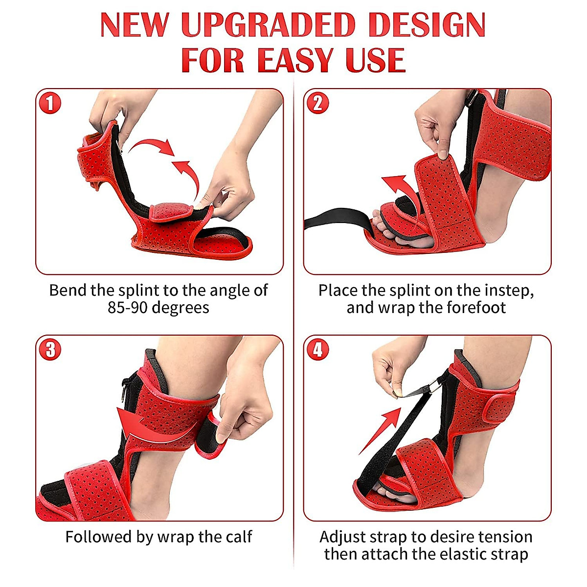 WXY Plantar Fasciitis Night Splint: 2023 Upgraded Plantar Fasciitis Brace - Dorsal Night Splint for Plantar Fasciitis Women Men - Plantar Fasciitis Relief Achilles Tendonitis Foot Drop Heel Pain Red 2