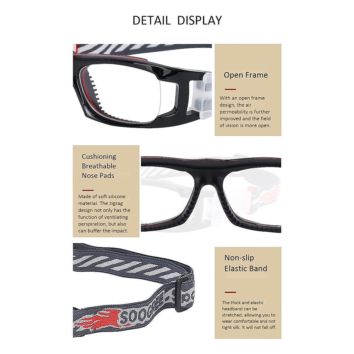 SooGree Kids Sport Goggles Glasses,Basketball Football Protective Goggles,Boys Girls Squash Racquet Goggles,Replaceable to Prescription Lenses Age 8-16