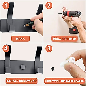 Coat Rack Wall Mounted,5 Coat Hooks for Hanging Coats,Heavy Duty Metal Double Hook Rack Hook Rail,Coat Rack with Hooks,Wall Mount Coat Hanger for Hat Towel Purse Robes ,Black,2Pack (Black2, 5 Hooks)