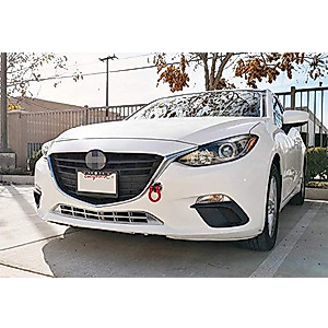 iJDMTOY Red Track Racing Style Tow Hook Ring Compatible With 2014-up Mazda3 Mazda6, 2013-up Mazda CX-5 & 2016-up Mazda MX-5, Made of Lightweight Aluminum